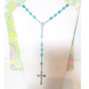 Jewelry | Stunning Blue Blessed Virgin Mary Catholic Religious Rosary ...